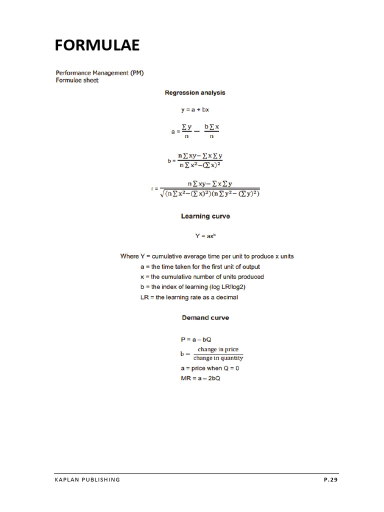 Formula Sheet For PM | PDF