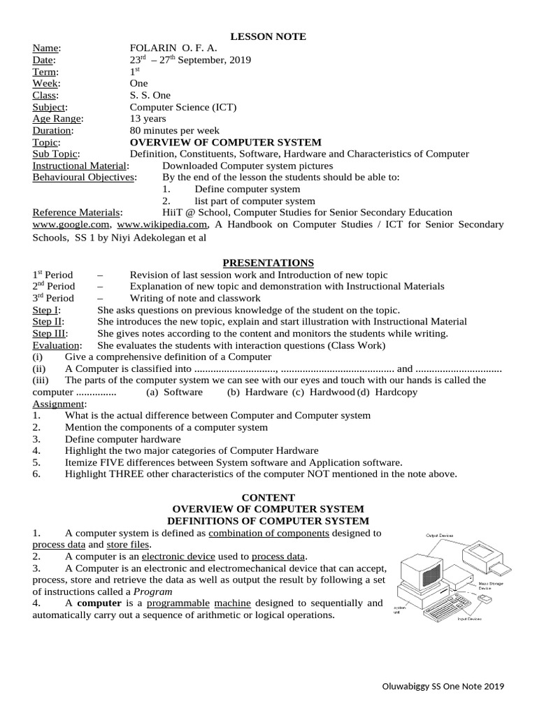 1st Term SS1 ICT Notes 2019 | PDF | Computer Keyboard | Computer Hardware