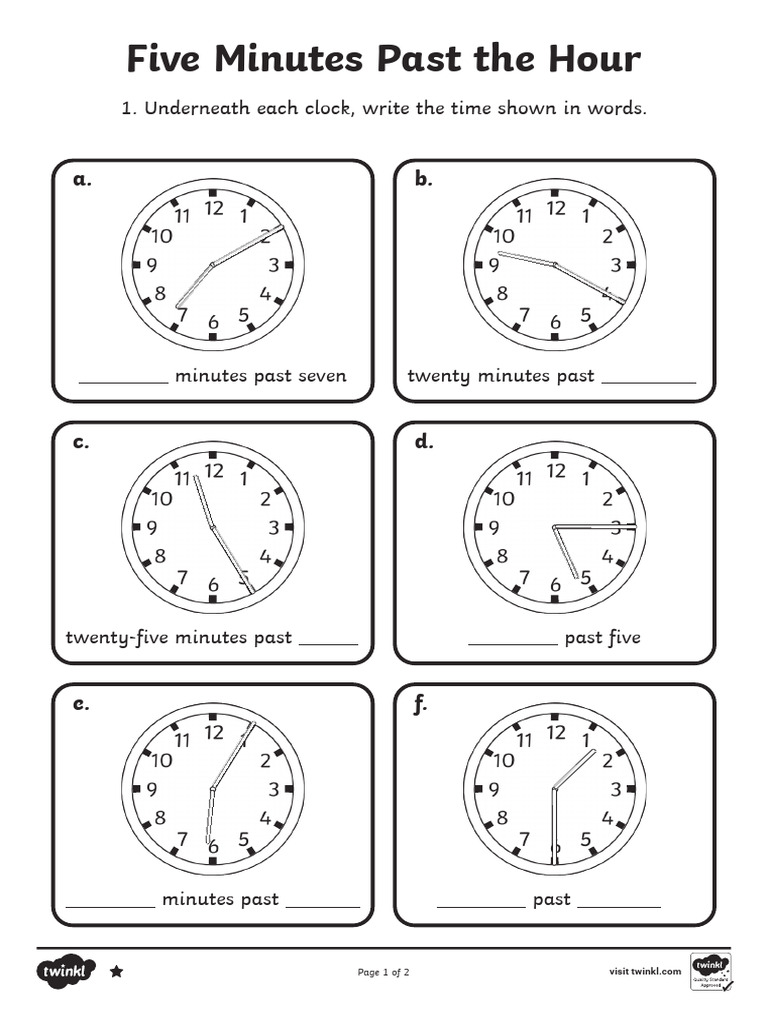 Five Minutes Past The Hour Worksheets | PDF | Spacetime | Horology