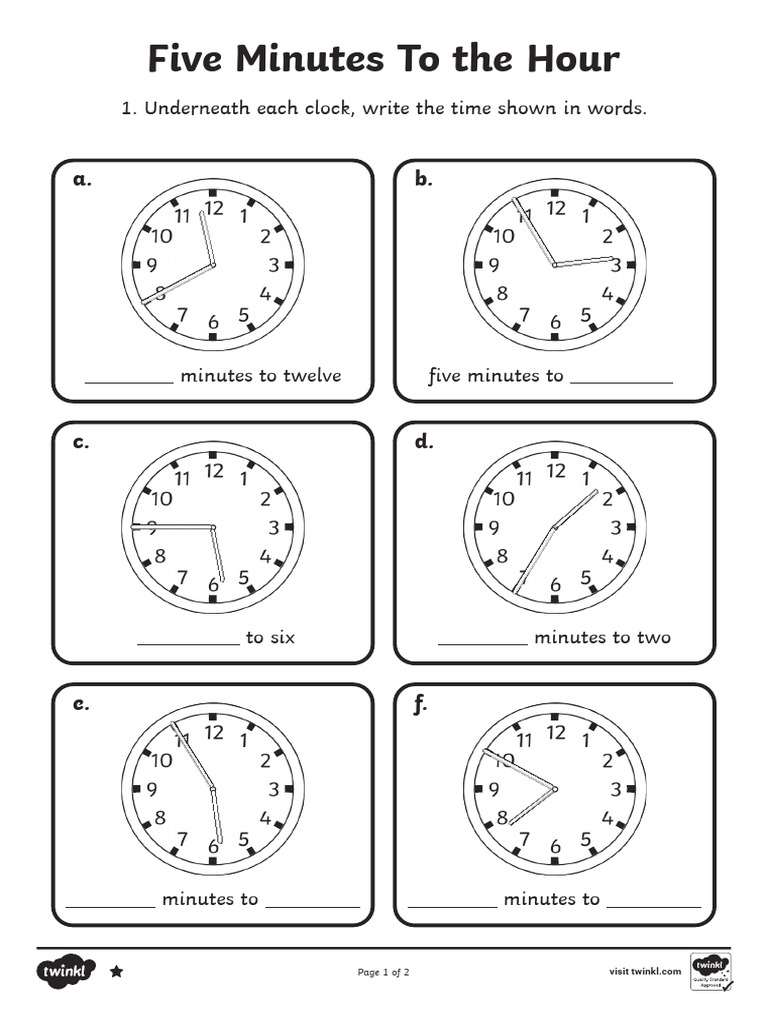 Five Minutes To The Hour Worksheets | PDF | Spacetime | Horology