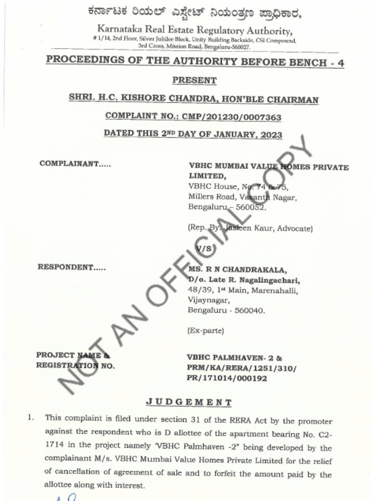 Karnataka RERA Order | PDF