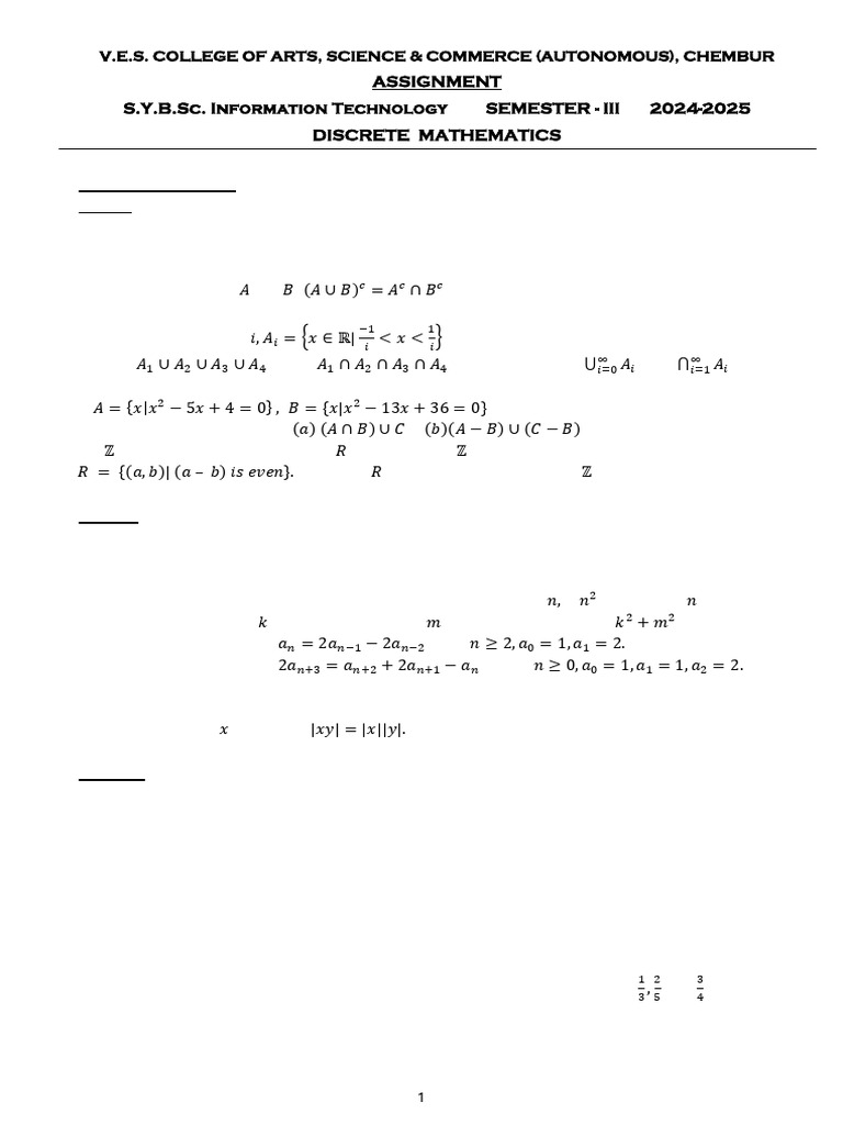 Discrete Mathematics Assignment 2024-2025 | PDF | Mathematical Proof | Recurrence Relation