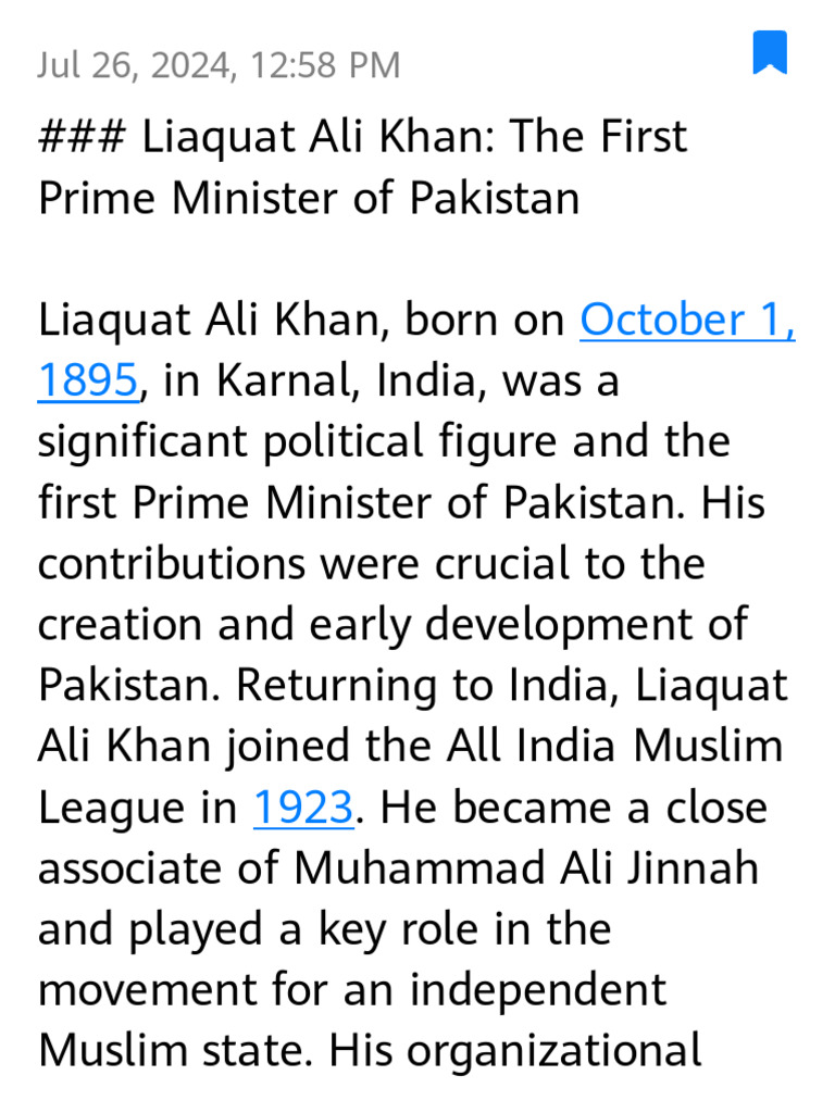 Liaquat Ali Khan: Pakistan's First PM | PDF