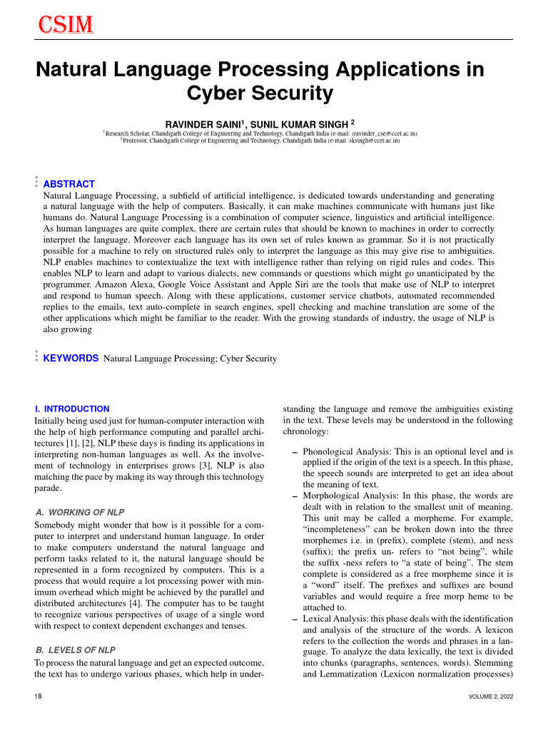 Natural Language Processing Applications in Cyber Security | PDF | Word | Lexicon