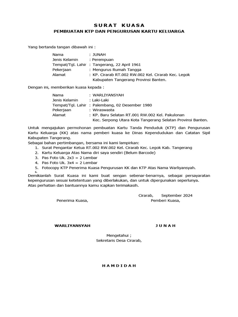 SURAT KUASA Pengurusan KTP Dan KK | PDF