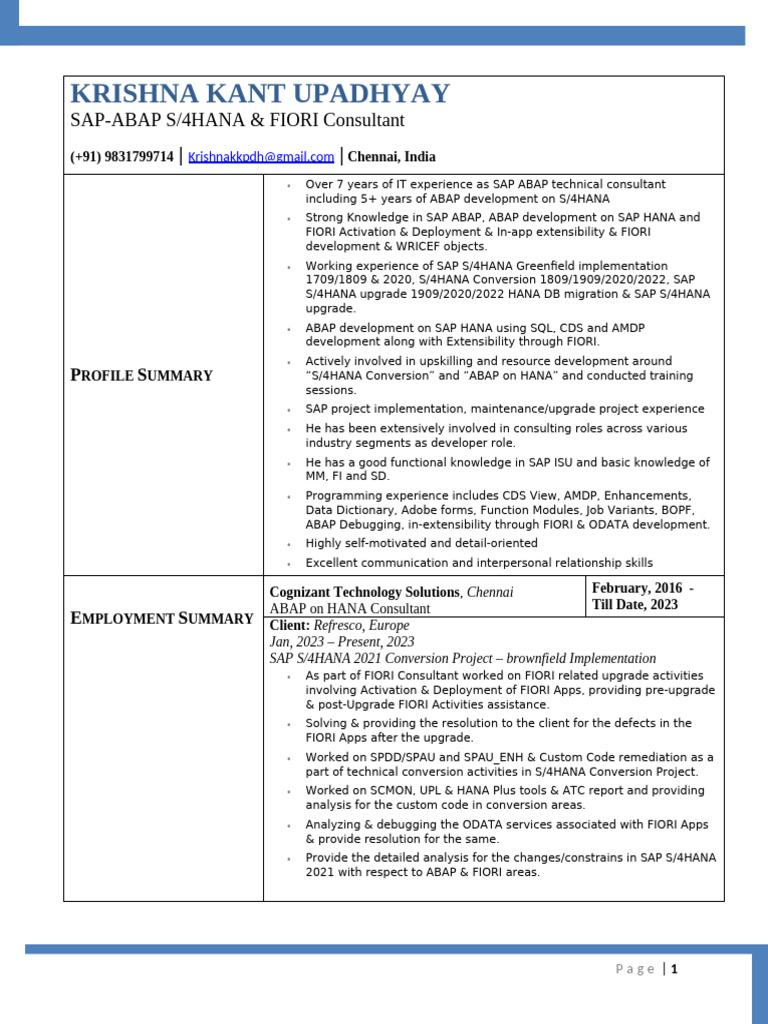 Krishna Upadhyay - 9 Years | PDF | Computer Programming | Sap Se