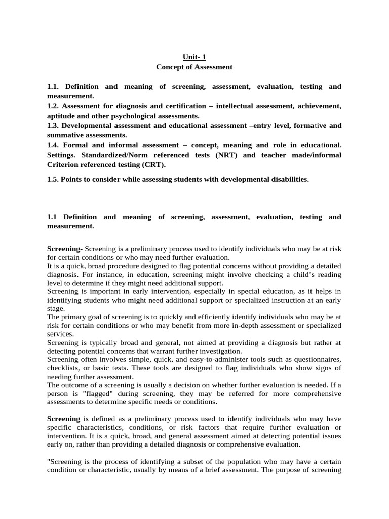 Unit 1 IDD Assessment | PDF | Educational Assessment | Wechsler Adult ...