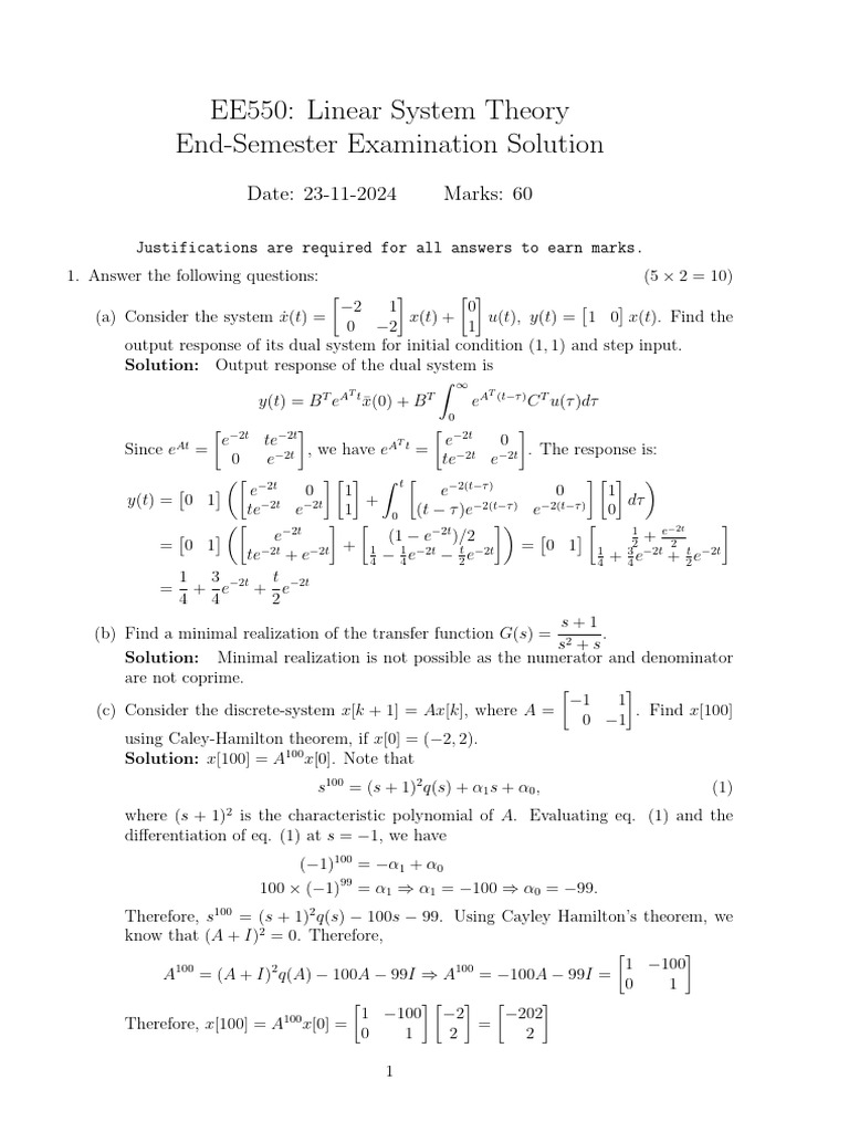 EE550 End Semester Solution | PDF | Control Theory | Damping EE550 End Semester Solution | PDF | Control Theory | Damping