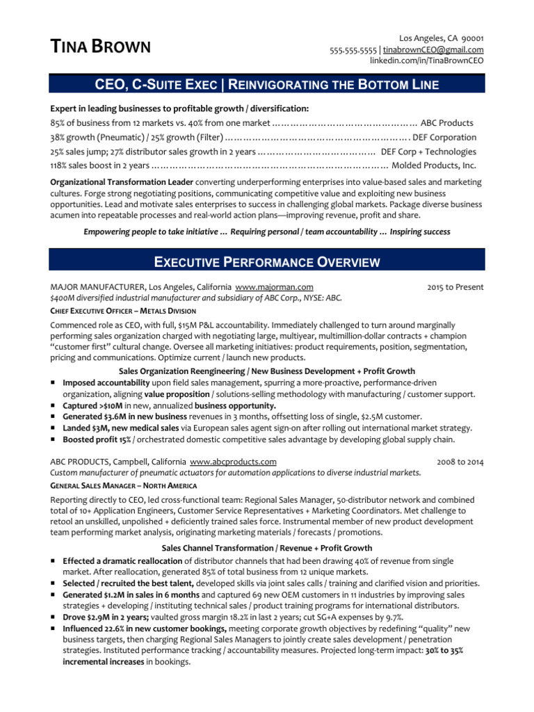 CDI CARW CEO Sample Resume | PDF | Sales | Marketing