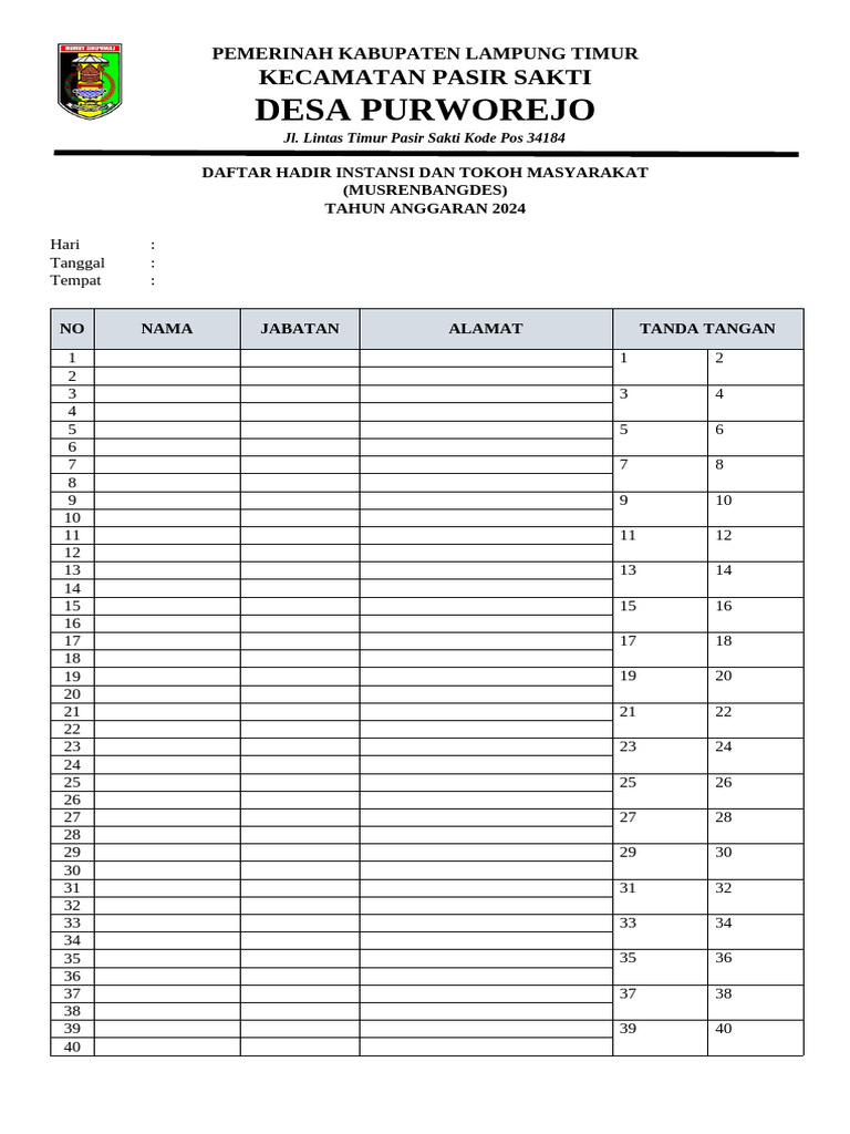 Daftar Hadir Rapat Desa | PDF