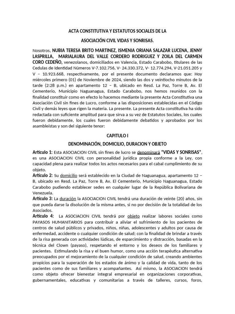ACTA CONSTITUTIVA AC - Primera Revision | PDF | Documento de identidad | Presupuesto