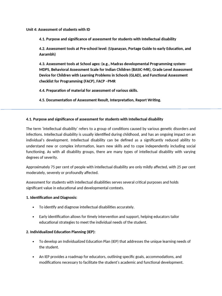 Unit 4 Idd Notes | PDF | Intellectual Disability | Special Education