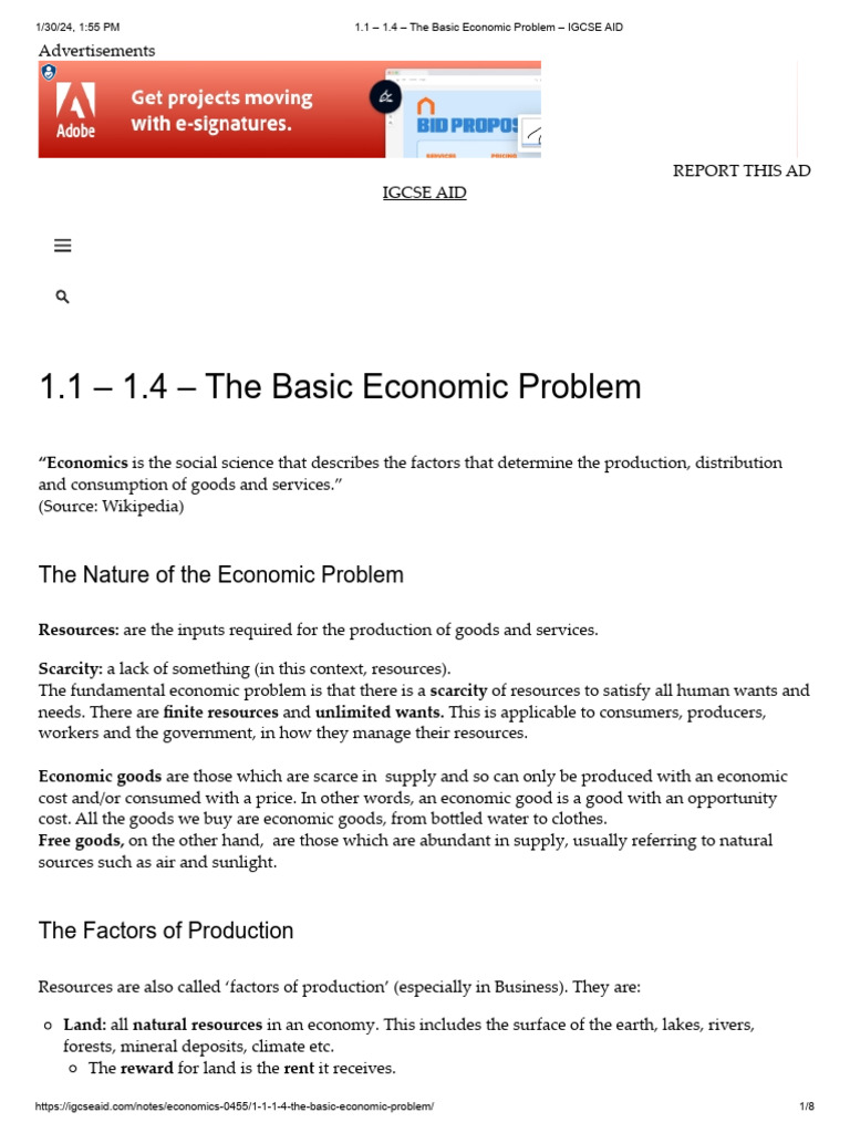 1.1 - 1.4 - The Basic Economic Problem - IGCSE AID | PDF ...