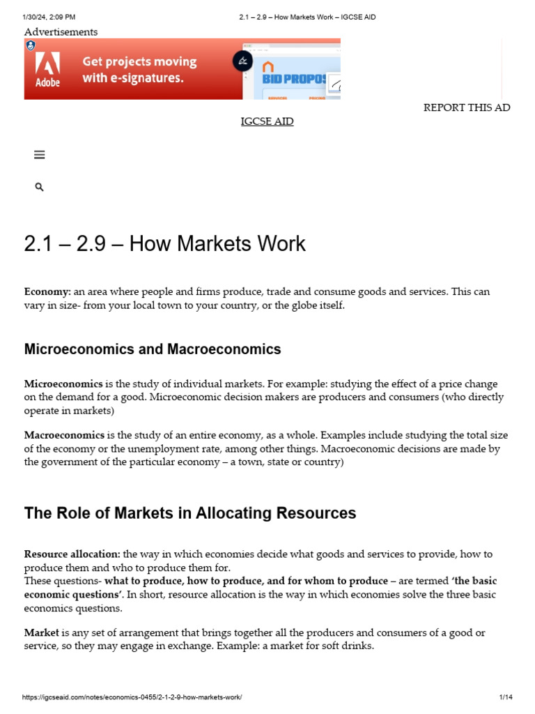 2 1 2 9 How Markets Work Igcse Aid Pdf Demand Elasticity Economics