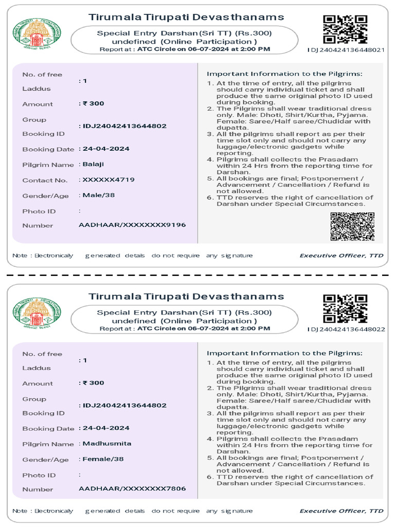 Ticket Tirumala | PDF