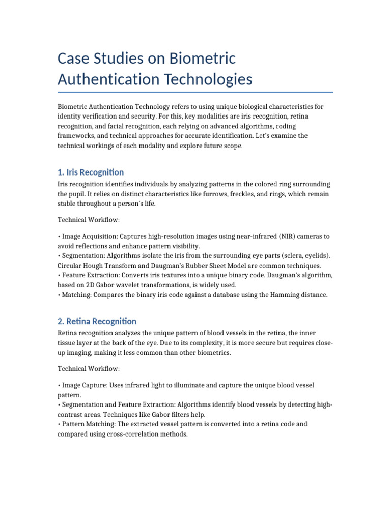 Biometric Authentication Case Studies Report | PDF | Biometrics | Vision