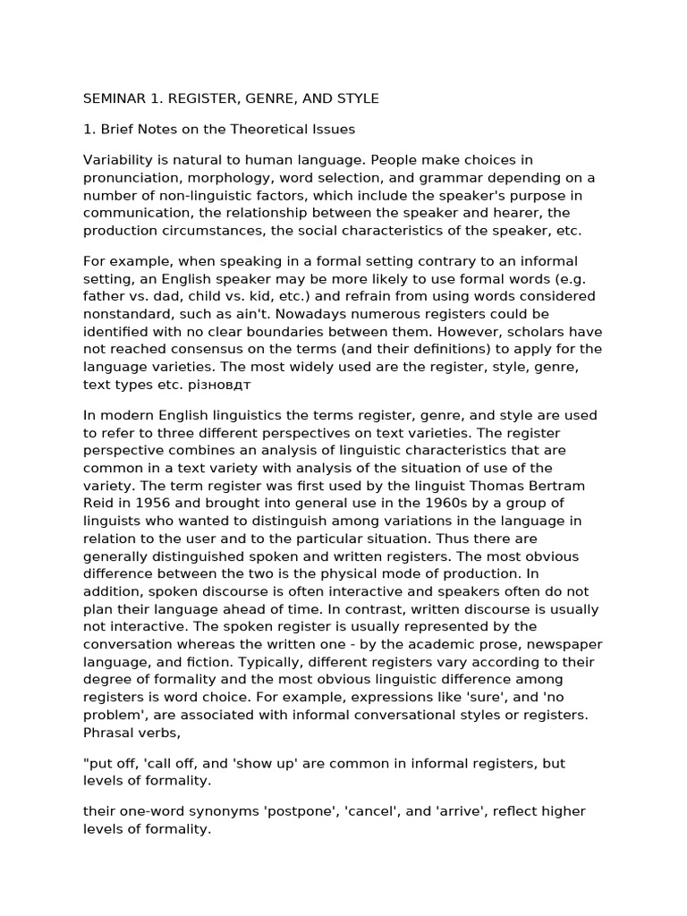 Register Genre and Style | PDF | Linguistics | Human Communication