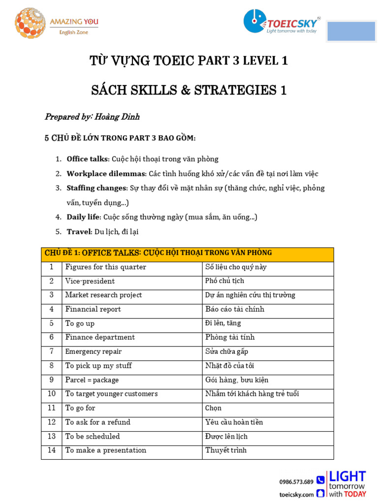 T V NG TOEIC-PART 3 Level 1 | PDF