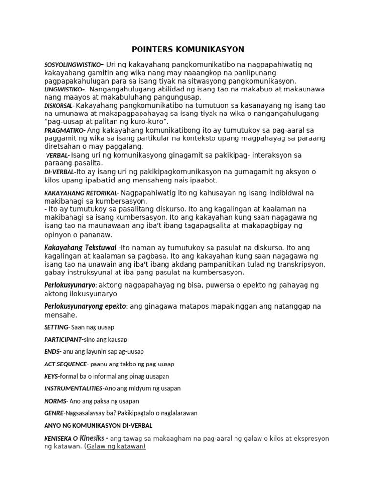 Pointers Exam Komunikasyon | PDF