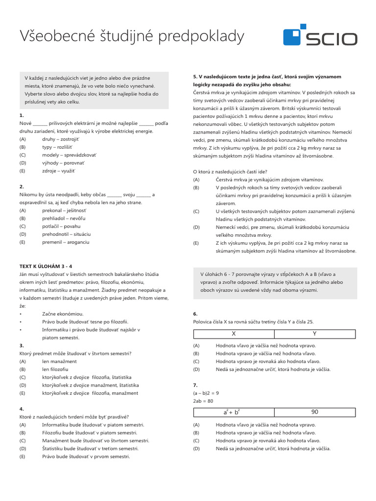 Ukážka Testu VŠP - Scio-1 | PDF