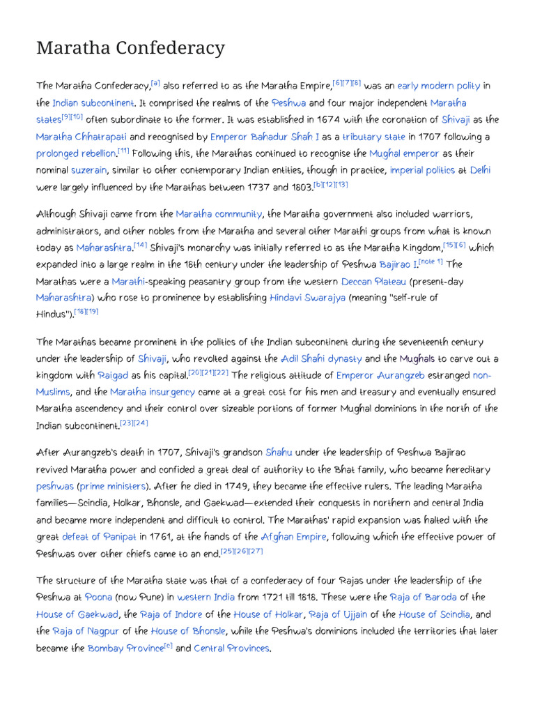 Maratha Confederacy - Wikipedia | PDF