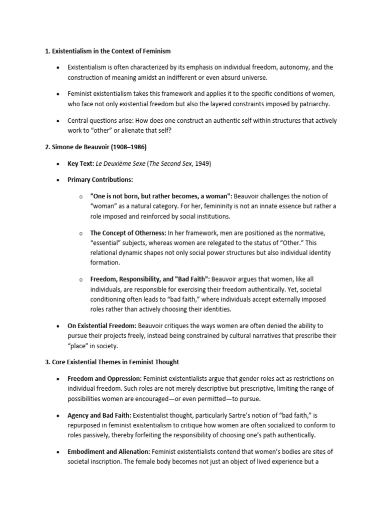 Existentialism Notez | PDF | Existentialism | Gender Studies
