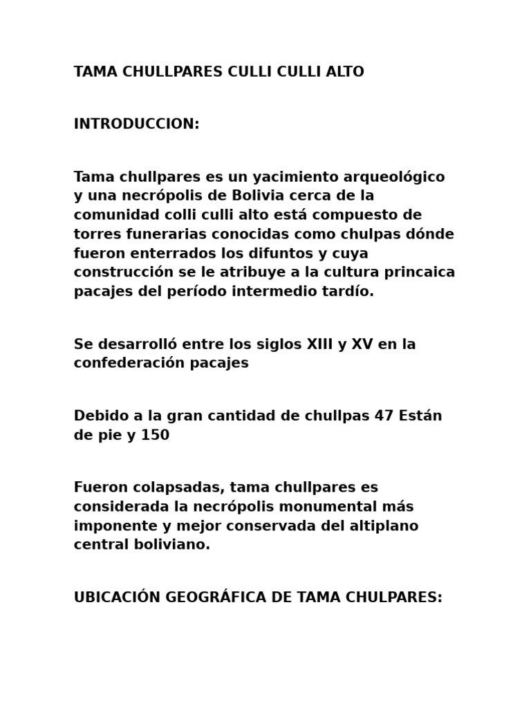 Tama Chullpares Culli Culli El Alto Bolivia | PDF