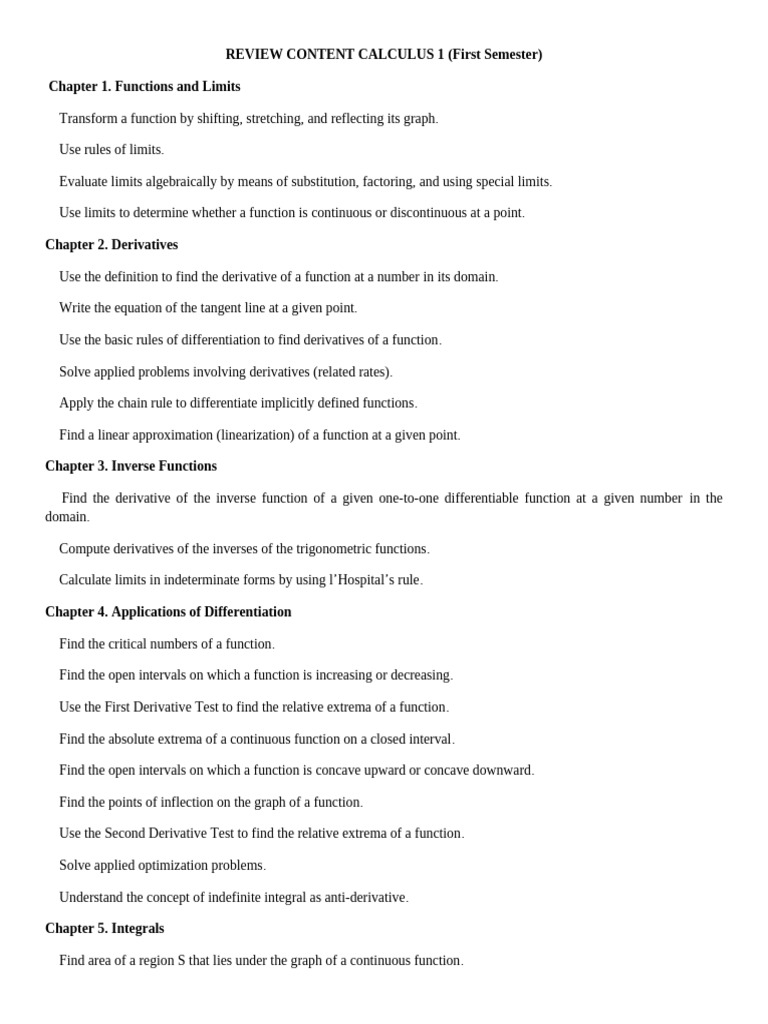 Review-Content Calculus-I Act | PDF | Integral | Function (Mathematics)