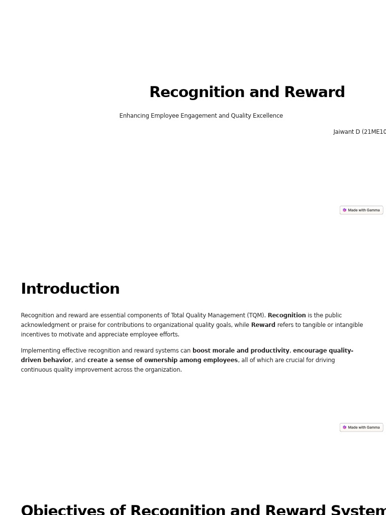 Recognition and Reward | PDF | Incentive | Applied Psychology