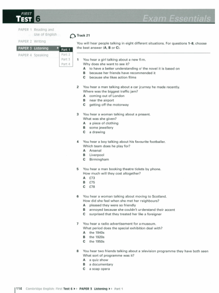Listening Test 6 Essential 1 | PDF