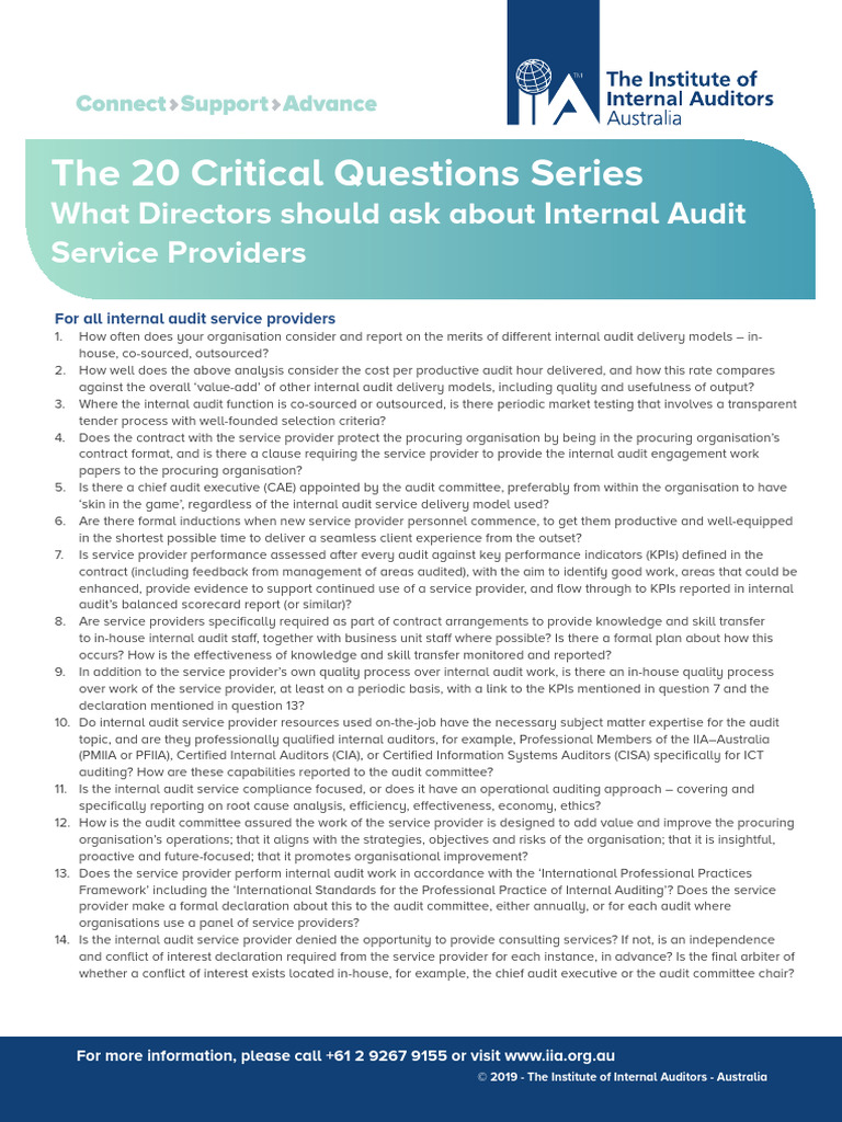 20 Questions What Directors Should Ask About Internal Audit Service ...
