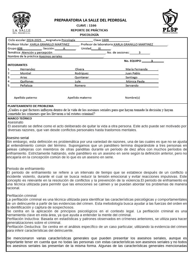 Psicología - Reporte Final V - Asesinos Seriales | PDF | Perfil del delincuente | Asesino en serie