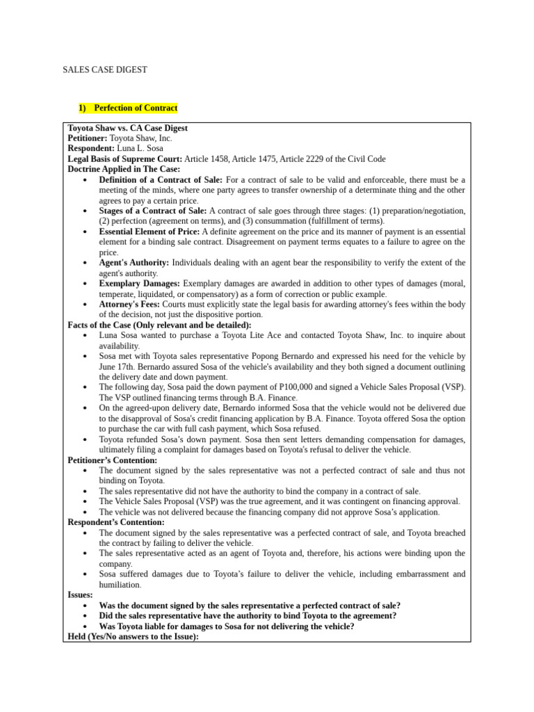 Sales Case Digest | PDF | Standing (Law) | Deed