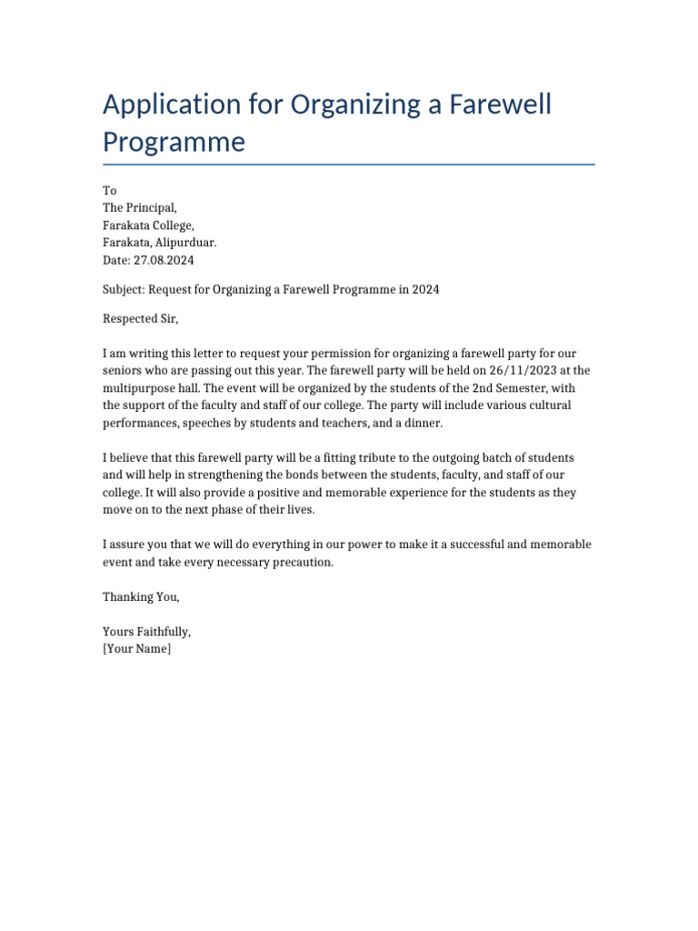 Farewell Programme Request | PDF