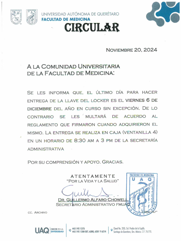 CIRCULAR Llaves Lockers | PDF