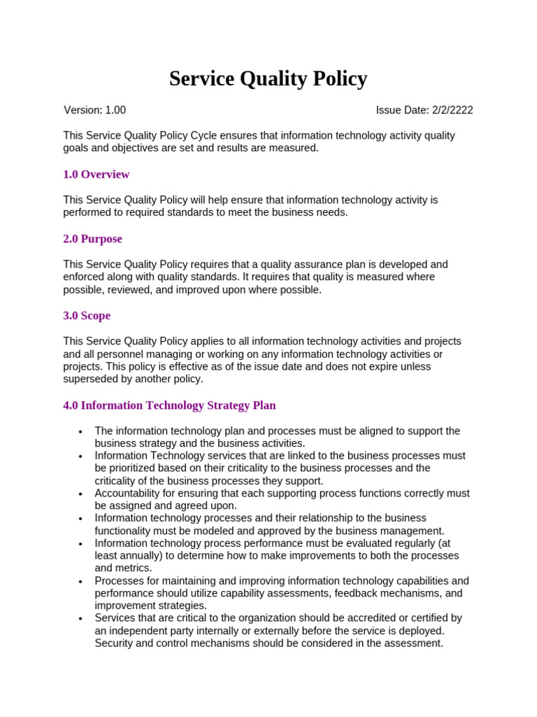 7 - Service Quality Policy | PDF | Performance Indicator | Quality ...