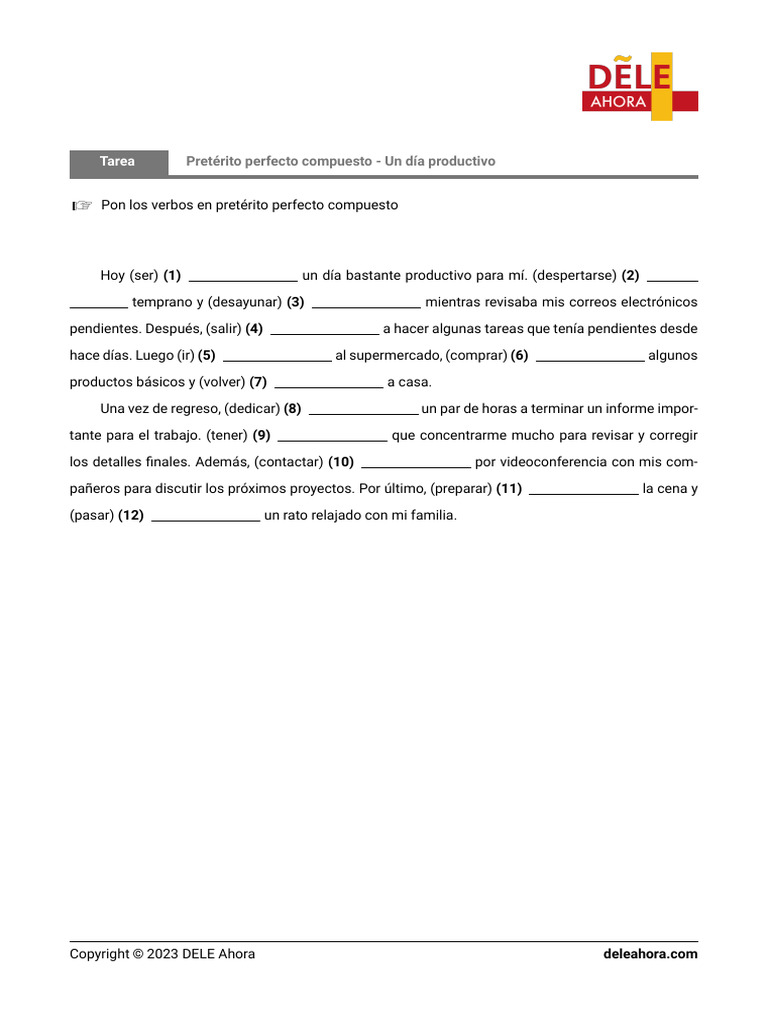 Preterito Perfecto Compuesto Un Dia Productivo | PDF