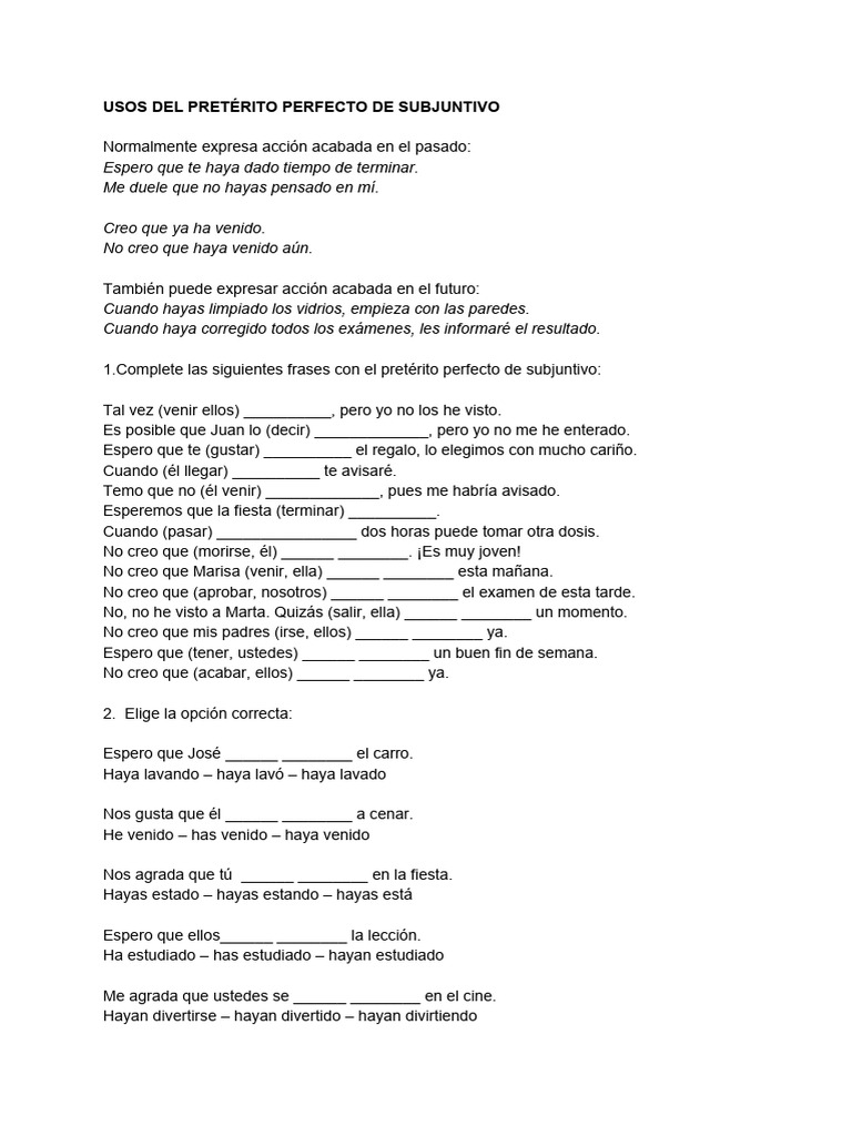 Pretérito Perfecto de Subjuntivo | PDF