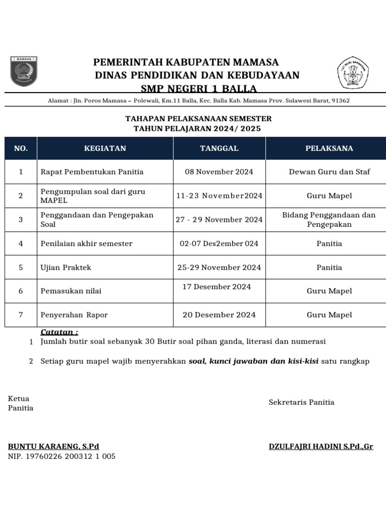Jadwal Kegiatan PAS 2024 | PDF
