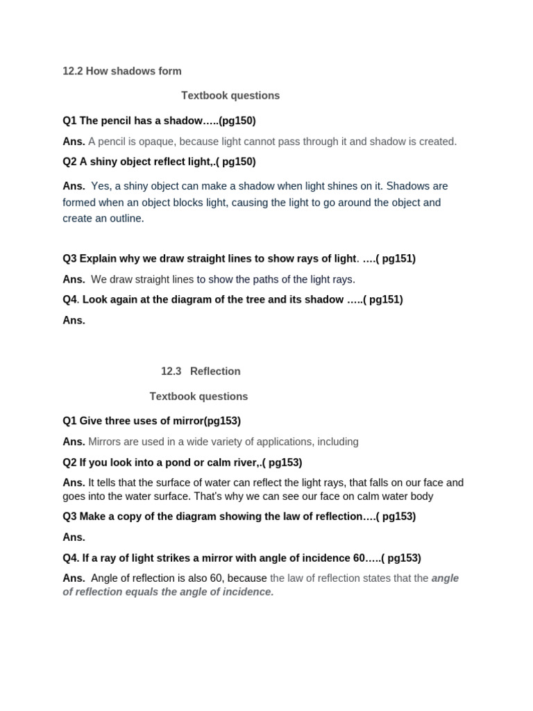 Unit Light (Text Book Questions) | PDF | Color | Rainbow