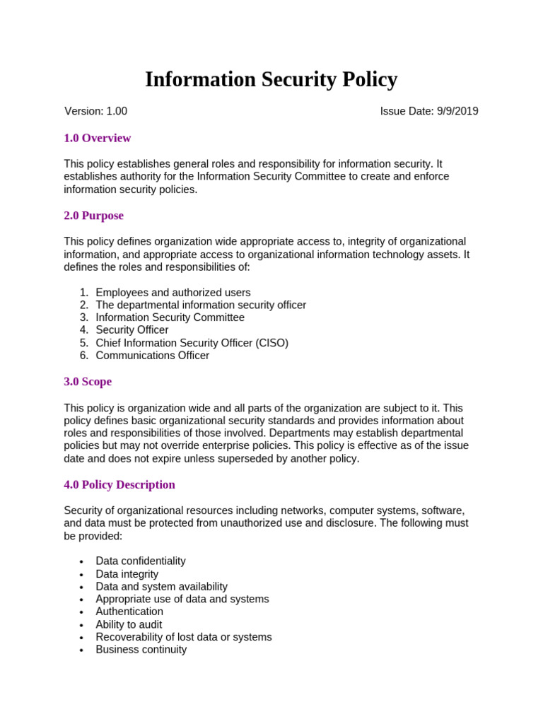 2 - Information Security Policy | PDF | Information Security | Computer Security