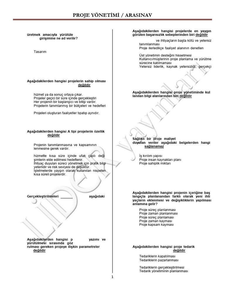 Proje Yonetimi Arasinav | PDF