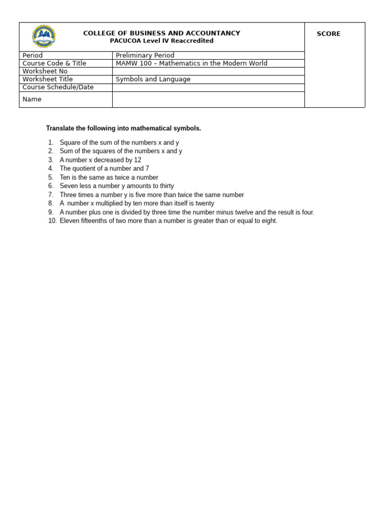 WS 3 - Symbols and Language | PDF