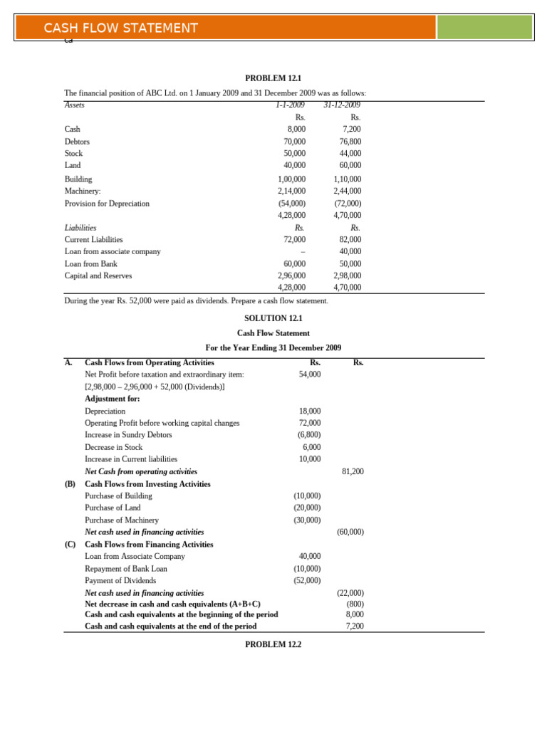 Cash Flow Statement Problems & Solutions | PDF | Dividend | Cash Flow ...