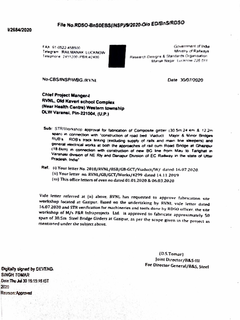 STR Approval RDSO P&R Ghazipur | PDF