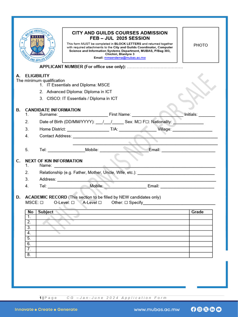 MUBAS CSIS Department - Admission Form FEB-JUL - 2025 | PDF | Diploma ...