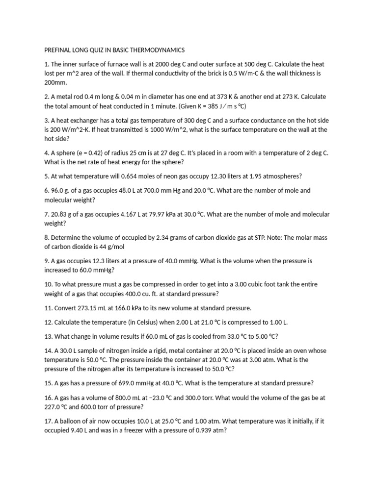 Prefinals Thermo LQ | PDF | Gases | Heat