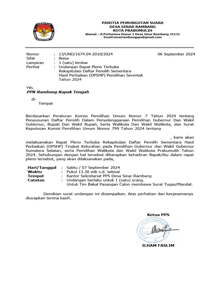 Undangan PPK RKT DPSHP | PDF