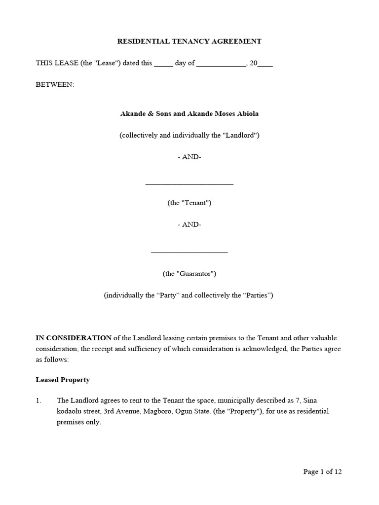 Ogun State Residential Lease Agreement | PDF | Leasehold Estate | Lease
