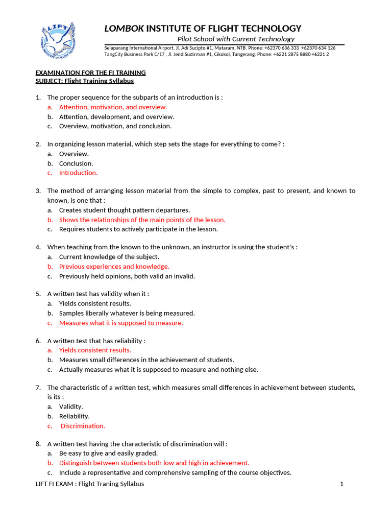 Flight Training Syllabus - Q | PDF | Multiple Choice | Cognition